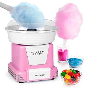 Nostalgia Cotton Candy Machine - Retro Cotton Candy Machine for Kids with 2 Reusable Cones, 1 Sugar Scoop, and 1 Extractor Head – Pink