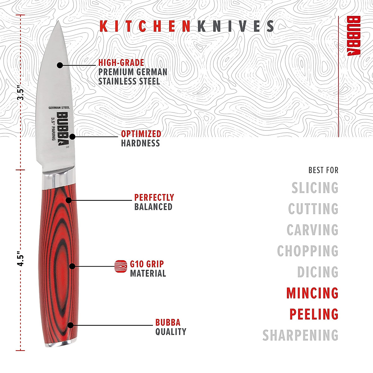 BUBBA Kitchen Series 3.5" Paring Knife perfect for trimming, slicing and peeling small produce.