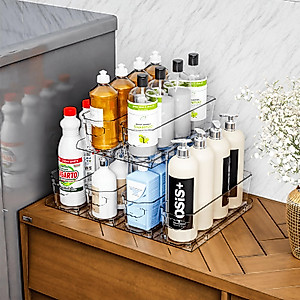 14.8" Deep 2 Set 2 Tier Under Sink Organizers and Storage,5.1” Narrow Pull Out Bathroom Cabinet Organizer for Kitchen,Pantry Organizer,Cleaning Products Organizer and Medicine Cabinet Storage,Clear