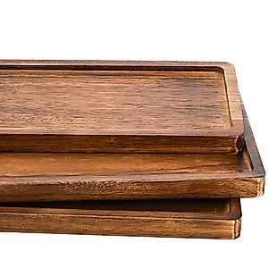 SOUJOY Set of 4 Wood Serving Tray, Oak Platter for Food, 12'', 14.5'' Rectangular Charcuterie Board with Edge for Home Decor, Dessert, Vegetables, Fruit, Appetizer, Cheese Dishes