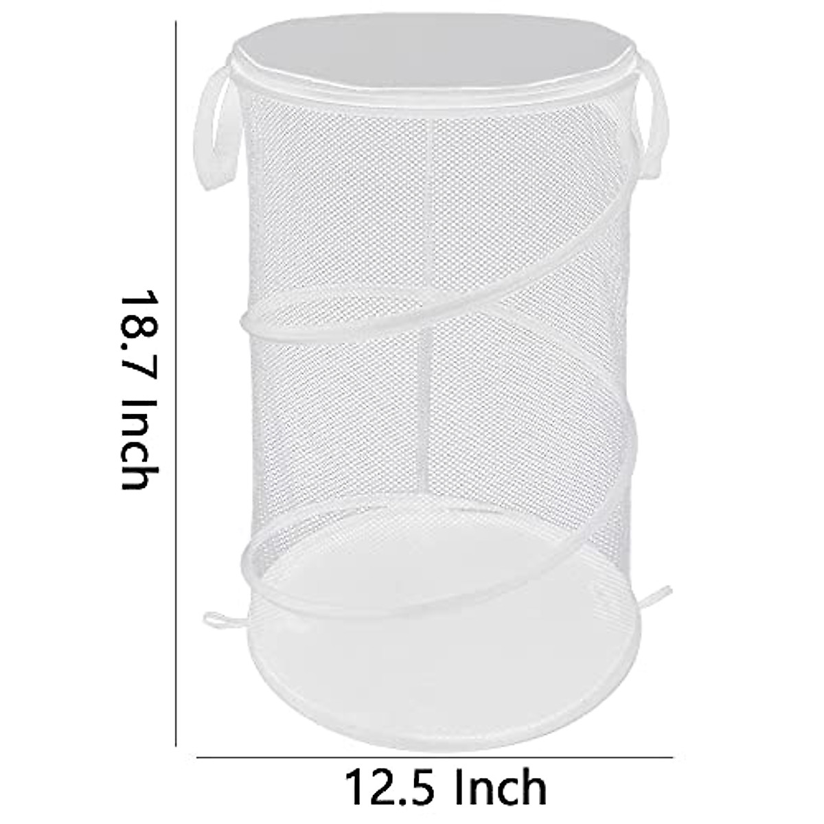 Qtopun Mesh Popup Laundry Hamper With Cover, Foldable Portable Cylindrical Dirty Clothes Basket for Bedroom, Kids Room, College Dormitory and Travel — White
