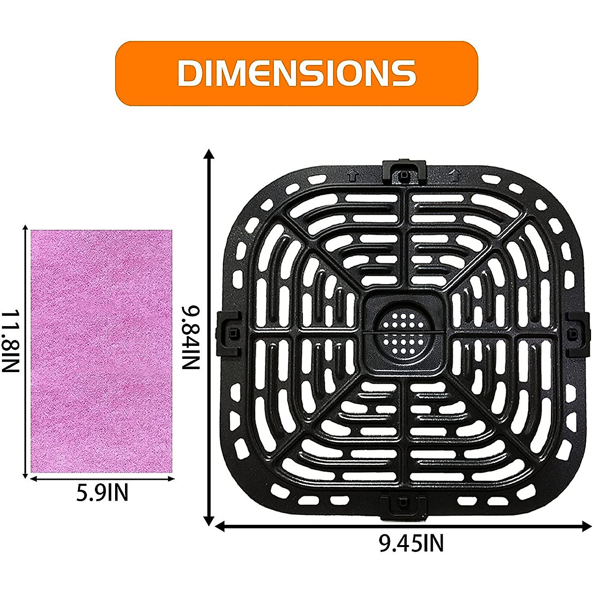 Air Fryer Crisper Plate Tray Rack for Instants Vortex Plus 6QT, 5.7QT Air Fryers, Premium Air Fryer Grill Pan Grate Insert Grid with Rubber Pieces for Gourmia GAF685 6 Quart Air Fryer