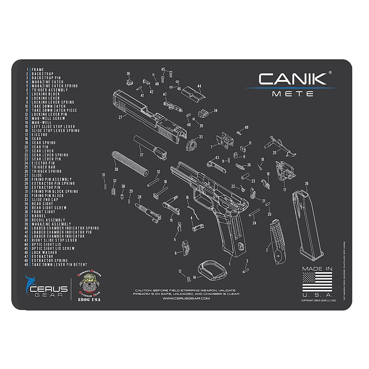 EDOG Range Warrior 27 Pc Gun Cleaning Kit - Compatible with Canik Mete - Schematic (Exploded View) Mat, Range Warrior Universal .22 9mm - .45 Kit & Tac Book Accessories Set