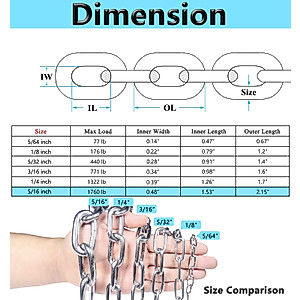 Stainless Steel Chain, Lsqurel 6.5ft Metal Chain Link Chain Small 5/64in Light Duty Chain Utility Chain Jack Chain for Home Outdoor Camping Hanging etc (5/64in-6.5ft)