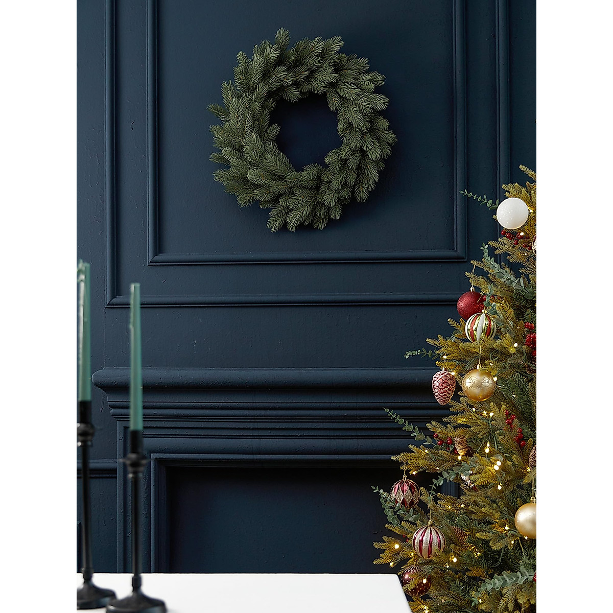 Christmas Wreath - 24 inch Artificial Wreath for Front Door - Green Pine Needles Wreath for Indoor Outdoor Farmhouse Home Wall Window Festival Wedding Decor