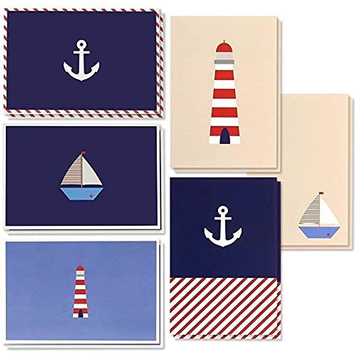 48 Pack All Occasion Assorted Blank Note Cards Greeting Card Bulk Box Set - Nautical Sea with Envelopes Included 4 X 6 Inches