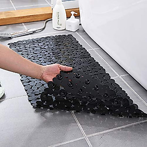 TreeBud Pebble Bathtub Mat, 35 x 16 Inches Non Slip Bath Mat for Shower Tub with Drain Holes and Suction Cups, Machine Washable Bathroom Mats (Black)