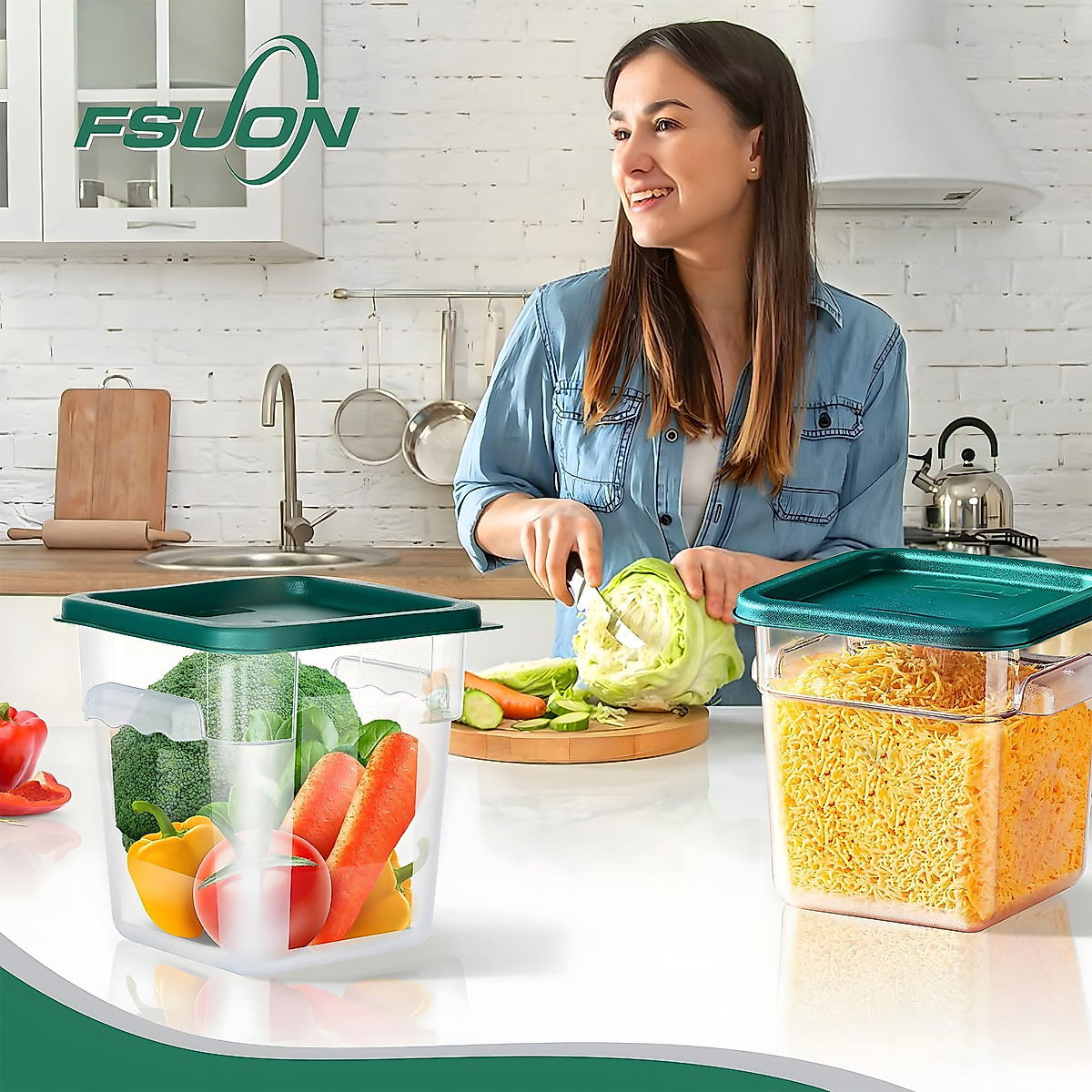 FSUON 4 Pack Clear Food Storage Containers with Lids and Handles Polycarbonate Square Commercial Food Containers, NSF (4Qt)