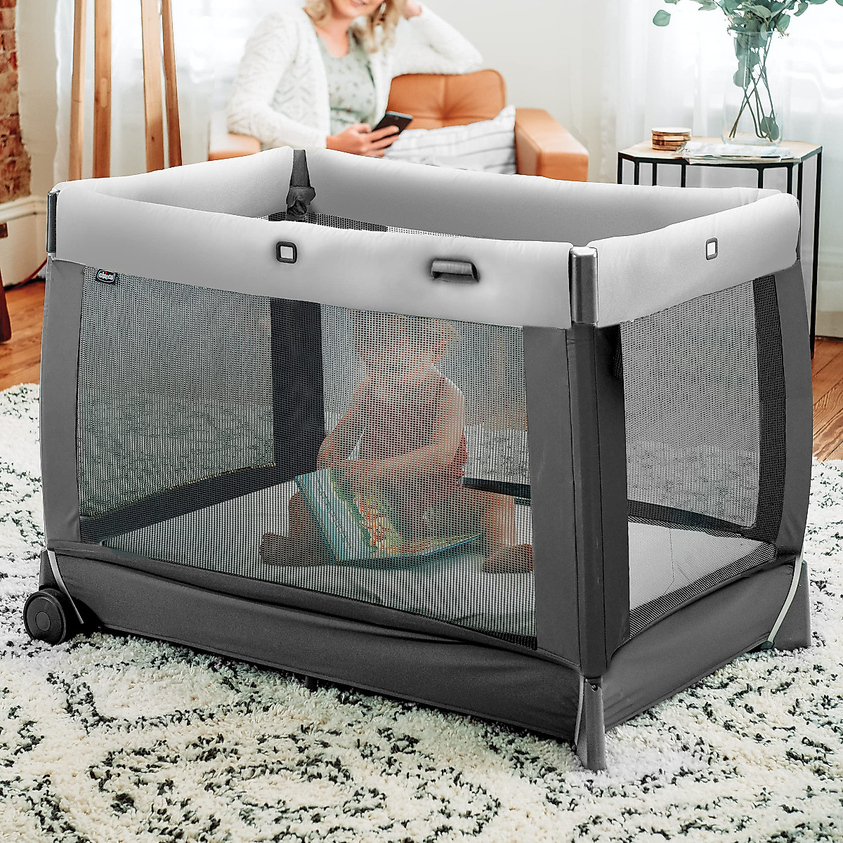 Chicco Lullaby® Portable Playard, Infant Bassinet and Changer, Toddler Playard, Portable Crib, Travel Friendly | Calla/Grey