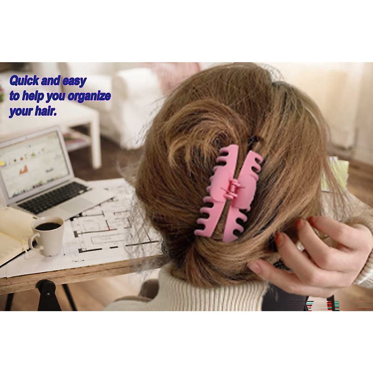 Banana Clip Flower Claw Clip Variety Pack 4.3 Inch Big Claw Clips For Thick Hair Hair Clips For Girls 3pcs Amber/Black/Frosted Pink