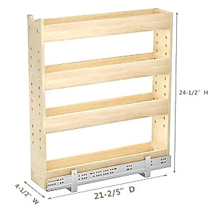 LOVMOR Adjustable Pull Out Cabinet Organizer 4½” W x 24½”H 4-Tier Narrow Cabinet Drawers Slide Out with Soft Close Wood Spice Rack for Narrow Cabinet