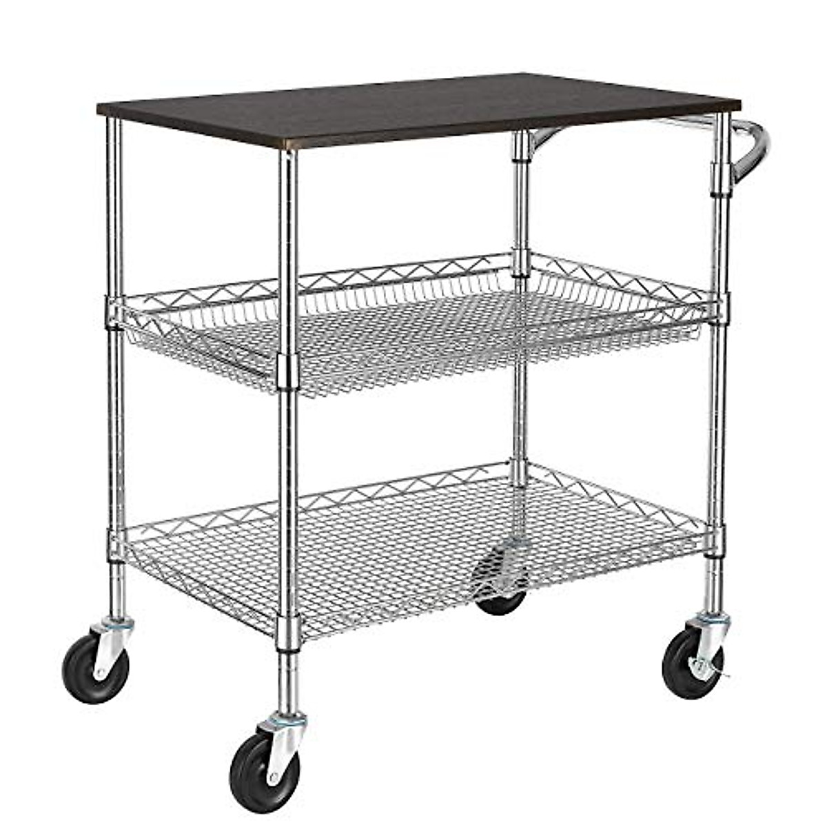 Heavy Duty 3 Tier Utility Cart - Wood Top | Finnhomy