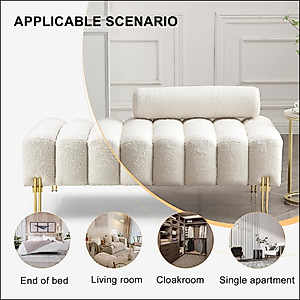 Vanress 53.2" Modern Loveseat Sofa Couch,Upholstered Couch Bench with Golden Legs and Adjustable Backrest,Sherpa Small Couches for Living Room Bedroom Office (Beige)