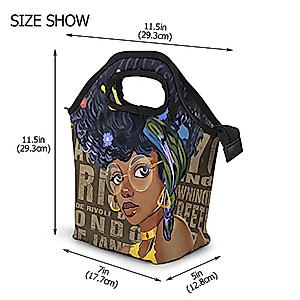 Akuroou African American Women Lunch Bag Black Girl Handbag Lunch Kit Insulated Cooler Box For Travel, Picnic, Work, School Reusable