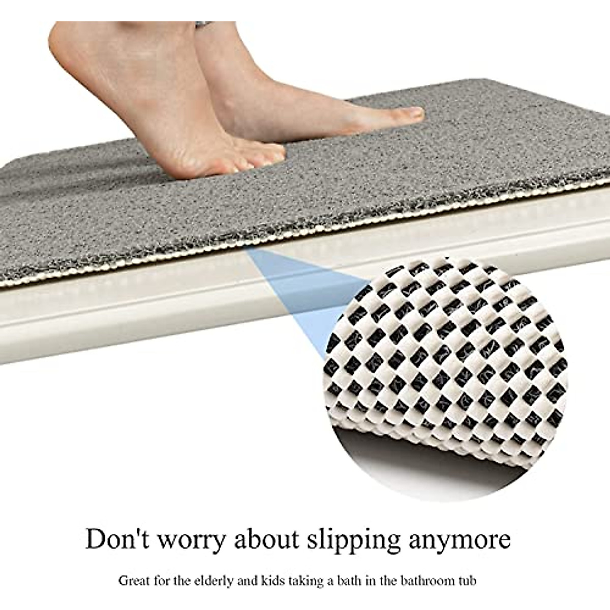 KESFEY Corner Anti-Slip Shower Mat 60x60 Inch Soft Texture Quick Dry Easy Clean Shower Mat for Scalloped Bathroom Area PVC Loofah Non-Slip Floor Mat