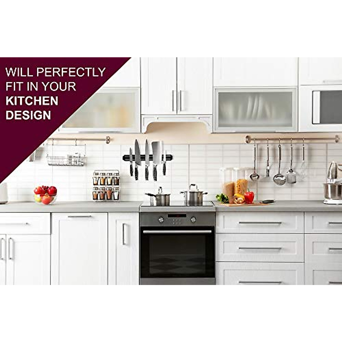 SUMPRI Magnetic Knife Holder (15 Inch X Set Of 4) Magnetic Knife Strip -Strong Powerful Knife Rack Storage Display Organizer-Securely Hang Your Knives On a Multipurpose Kitchen Bar-Safe, Easy Install