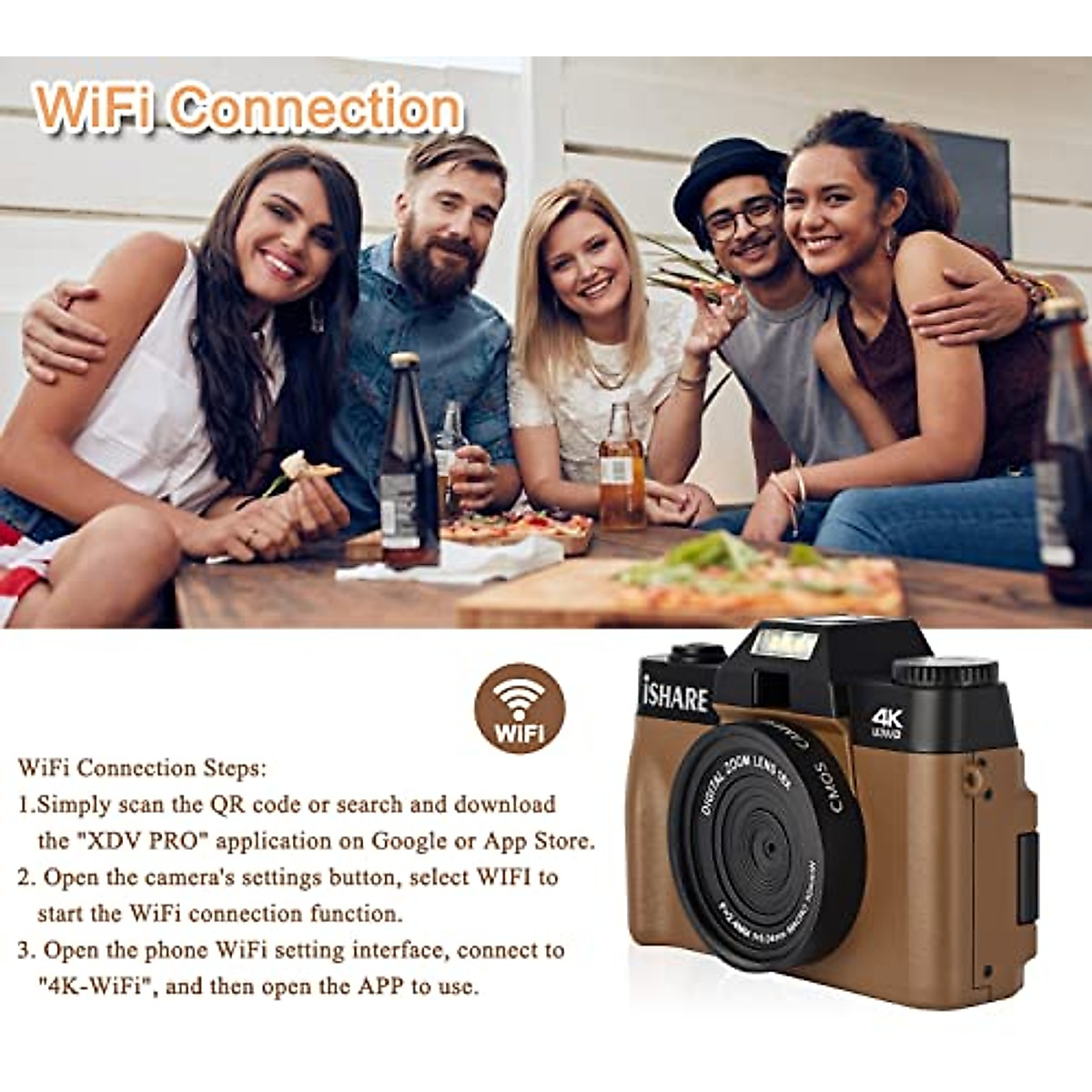 Digital Camera for Photography,Vlogging Camera for YouTube with WiFi 180° Flip Screen,16X Digital Zoom,Digital Camera for Kids and Adults with One Batteries,Wide-Angle Lens and 32GB Micro Card