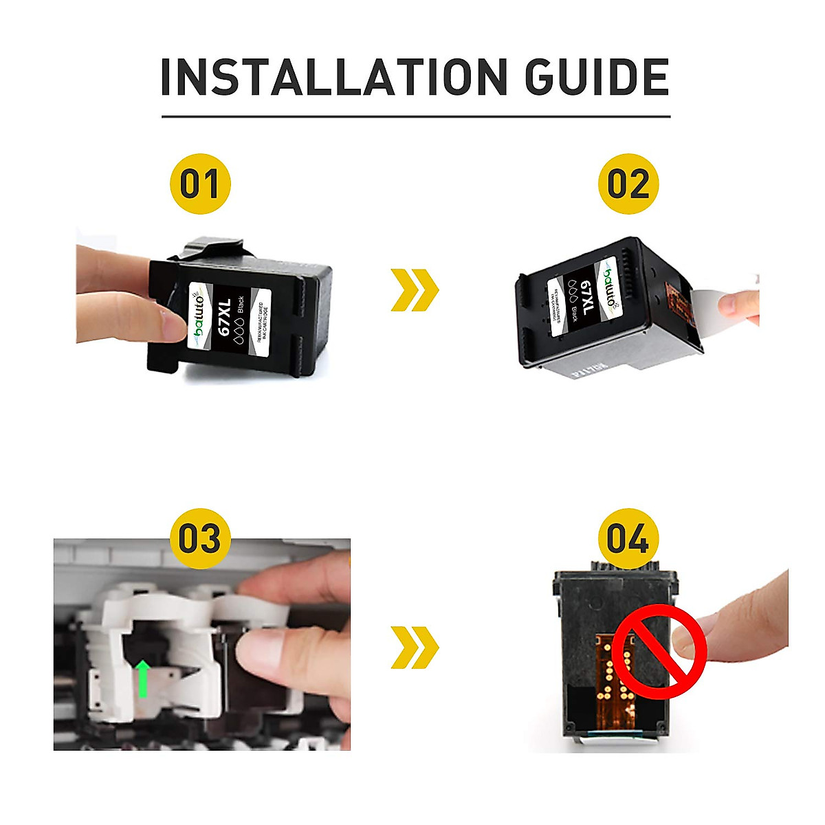 batuto Remanufactured Inkjet for HP 67 3YM59A 3YM58A (Black Tri-Color 2 Pack) Replacement for HP Envy Pro 6452, 6455, 6458, HP DeskJet 1255, 2732, 2752, 2755, HP DeskJet Plus 4140, 4152