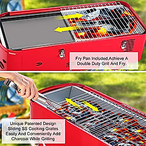 STARWIDE GO Charcoal Grill in Backyard & Garden, 30s Quick Set-up Barbeque Grill, Tabletop BBQ Grill for Outdoor Cooking, Cover and A Small Table, BBQ Fan,Tools, Fry Pan Included