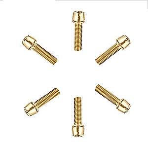 M5x18mm Stem Bolts Titanium Plating Stainless Ti Allen Hex Tapered Head Bolt with Washers Screw for Bicycle Stem Parts Pack of 6(Gold)