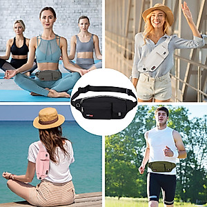 MAXTOP Large Crossbody Fanny Packs for Men Women Black Running Travel Belt Fashionable Waist Pack,Passport Bag for Yoga Gym Jogging Workout Fitness Exercise Dog Walking,Gift for Runner