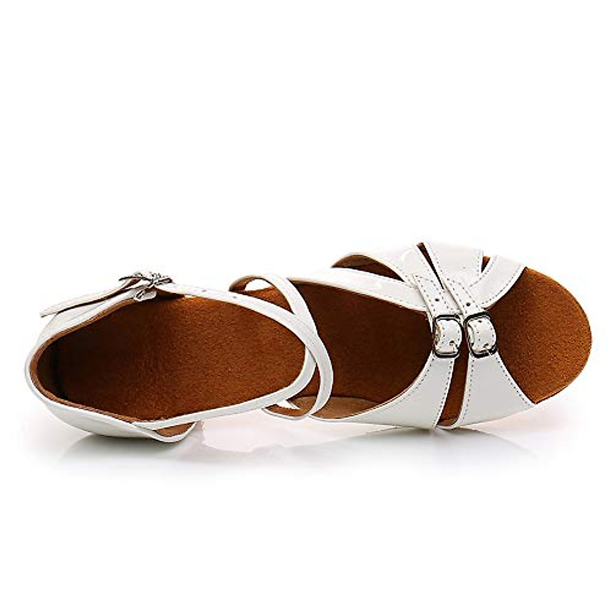 YKXLM Girl's & Women's Leather Latin Dance Shoes Ballroom Adjustable Buckle Dancing Shoes Cross Strap Ballroom Heels,Model AS-WH-D28-White-3.5cm,12.5 M Little Kid