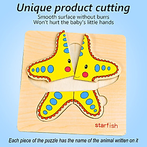 Faburo 8pcs Wooden Puzzles for Toddlers 1-3, Toddler Puzzles Ages 2-4, Montessori Toys for 1-3+ Years Girl Boy, Sea Animal Puzzle for Kids, Jigsaw Puzzles Educational Toys Preschool Puzzles for 1-3