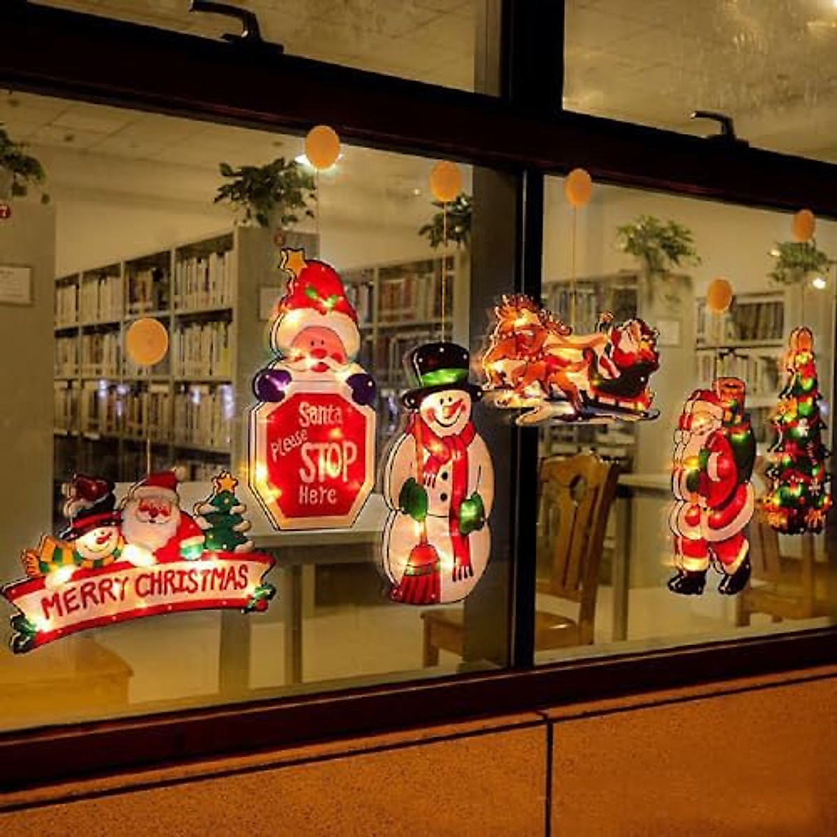 LED Christmas Lights Santa Claus Snowman Elk Window Suction Lights Christmas Lights Decorated Christmas Lights Indoor, Christmas Lights for House (Sleigh Santa (Large))