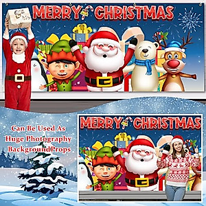 Christmas Garage Door Banner 16 x 7 ft, Merry Christmas Holiday Garage Door Decorations Cover Santa's Reindeer Garage Door Murals Large Backdrop Background for Photo Christmas Party Outdoor Banner
