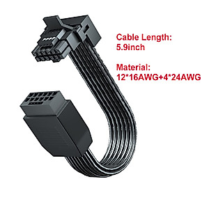 JOYJOM PCI-e 5.0 12VHPWR 16 Pin Right Angle Adapter Female to Male Extension Cable, 16AWG 600W 12VHPWR 90 Degree Adapter for Graphic Card GPU 12+4pin RTX 3090Ti 4070Ti 4080 4090 (Type B)