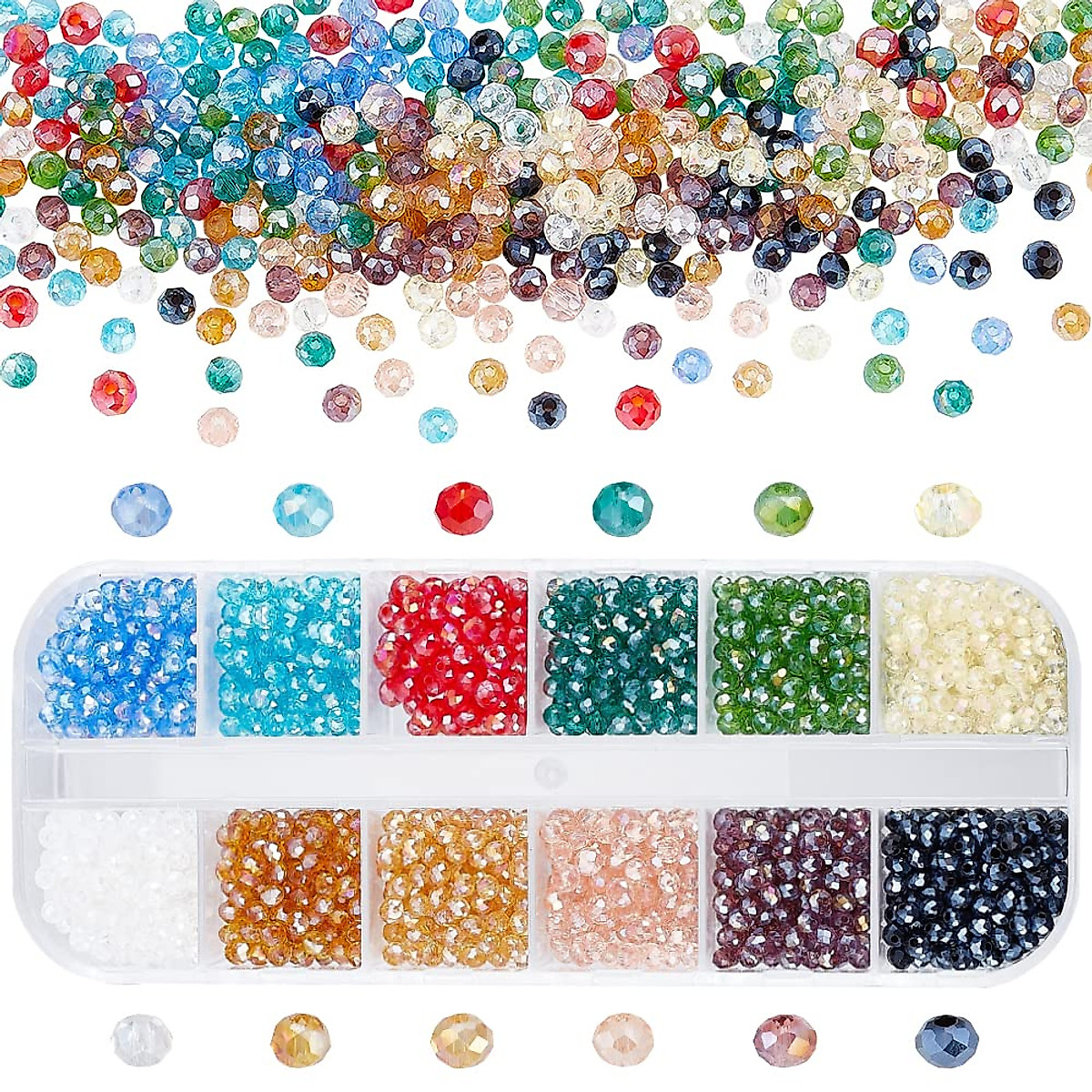 PH PandaHall Briolette Glass Beads Faceted 3mm, 1200pcs 12 Colors Crystal Czech Glass Seed Beads Electroplate AB Color Mini Spacer Loose Beads for Earring Bracelet Necklace Jewelry DIY Craft Making