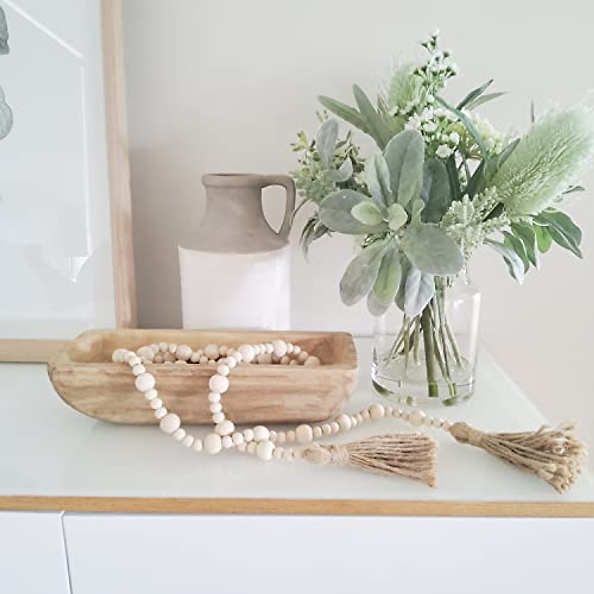 Warm Toast Designs - Wooden Dough Bowl with Stylish Wooden Bead Garland - Dough Bowls for Decor - Wooden Bowls for Decor Make a Beautiful Addition to your Home
