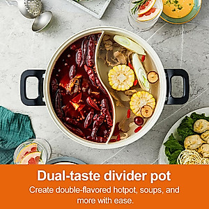 Joydeem 2 in 1 Electric Hot Pot, 3.5L Shabu Shabu Pot with Two Removable Pot, UL Listed, Ceramic Non-stick Coating, 1400W, JD-HG3706W