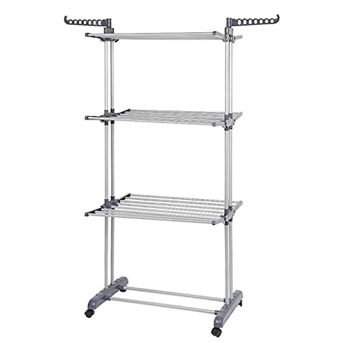 UXZDX 6-Layer Adjustable Rolling Clothes Rack Coat Rack Floor Hanger Storage Closet Clothing Drying Foldable Clothes Hanger (Color : Black)