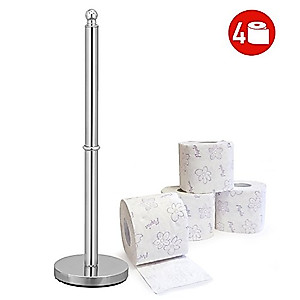 Tatkraft Ideal - Free Standing Toilet Paper Holder Stand - 20.1in (51cm) - Storage for 4 Rolls - Paper Towel Holder - Chrome Plated Steel
