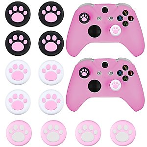 Chalyna 14 Pcs Controller Skins Anti-Slip Accessories Set Silicone Cover Protector Case Compatible with Xbox One/S/X Controller Wireless/Wired Gamepad Joystick with 12 Cat Paw Thumb Grips (Pink)