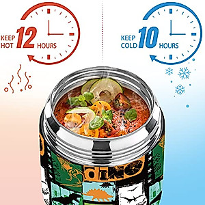 Healthlif 17oz Soup thermo for Hot Food, Kids Thermo Insulated Food Jar for School, Width Mouth Stainless Steel Hot Food Lunch Container for Kid with Spoon (B-Deep Black)