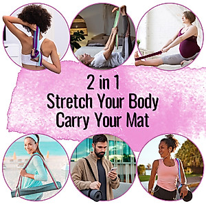 [NEW 2024] TECEUM Yoga & Mat Strap – 2 IN 1 – Cotton – 6 ft 8 ft 10 ft (15+ colors) – Adjustable Non-Slip Belt for Yoga, Pilates, Stretching, Physiotherapy, Fitness & Home Workout – For Carrying Mats