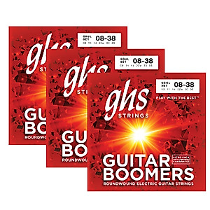 GHS Strings Guitar Boomers, Nickel Plated Electric Guitar Strings, GBUL SET - Ultra Light (.008-.038), 3 Sets of GBUL