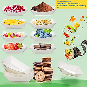 MotBach 200 Pack Small Paper Food Boats, 1/4 Lb Disposable Kraft Food Trays, Take Out Paper Boats, Food Serving Trays, Grease Resistant Paper Trays for Party Fries Popcorn Nachos Snacks Tacos, (White)