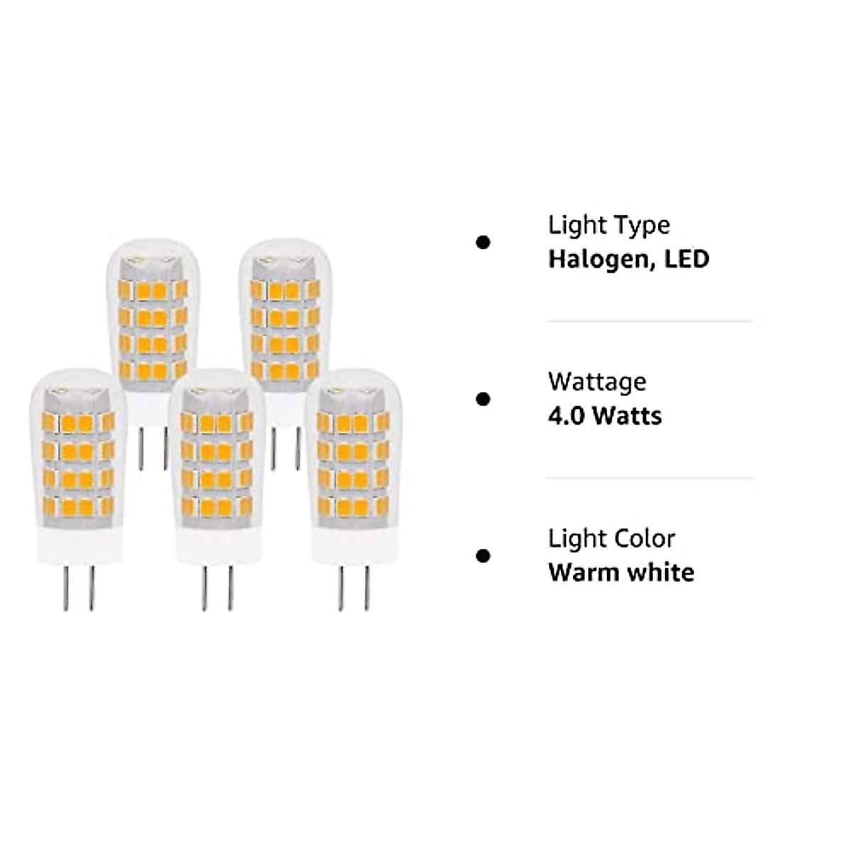GY6.35 G6.35 AC/DC12V LED Bulb 4W Equivalent to 35-40W GY6.35 Halogen T4 JC Type Bi-pin Base Warm White 2700K, Non-dimmable, Pack of 5