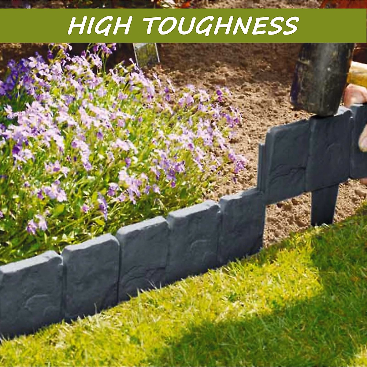 CYEAH Garden Edging Set of 20, 16 Ft Landscape Edging, Flower Bed Edging, DIY Plastic Fencing, Mitation Stone Effect Garden Borders for Lawn, Walkway