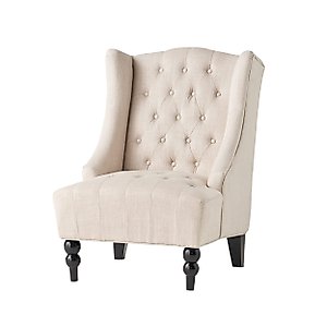 GDFStudio Tall Tufted Fabric Accent Chair, Vintage Club Seat for Living Room (Light Beige)