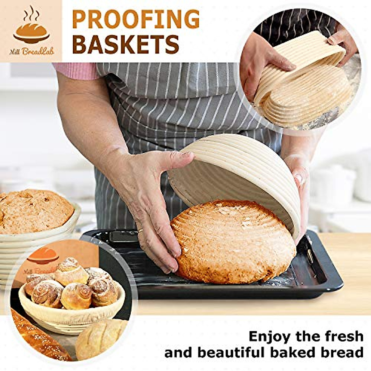 Bread Proofing Basket With Baking Tools - Sourdough Starter Kit With Bread Basket - Bread Proofing Baskets For Sourdough - Bread Making Set With Dough Whisk - Dough Scraper Baking Gifts For Bakers
