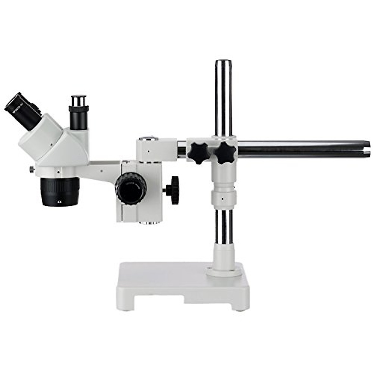 AmScope SW-3T24Z Trinocular Stereo Microscope, WH10x Eyepieces, 20X/40X/80X Magnification, 2X/4X Objective, Single-Arm Boom Stand, Includes 2.0x Barlow Lens
