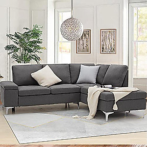 Esright Right Facing Sectional Sofa with Ottoman,Convertible Corner Couches with Armrest Storage, Sectional Couch for Living Room & Apartment, Right Chaise & Gray