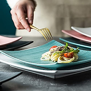 KOWMcp Dinner Plates 1Pcs Striped Dinner Plate Household Dishes, Can Be Used to Place Steaks, Vegetables, Fruits, Pasta (Color : Pink, Size : S)