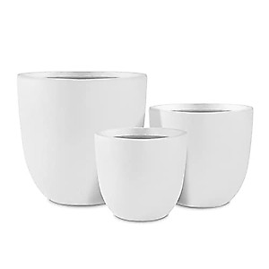 Kante 18", 14", and 10" W Pure White Concrete Round Planters (Set of 3), Outdoor Indoor Modern Planter Pots, Lightweight, Weather Resistant, Seamless with Drainage Hole (RC0050ABC-C80011)