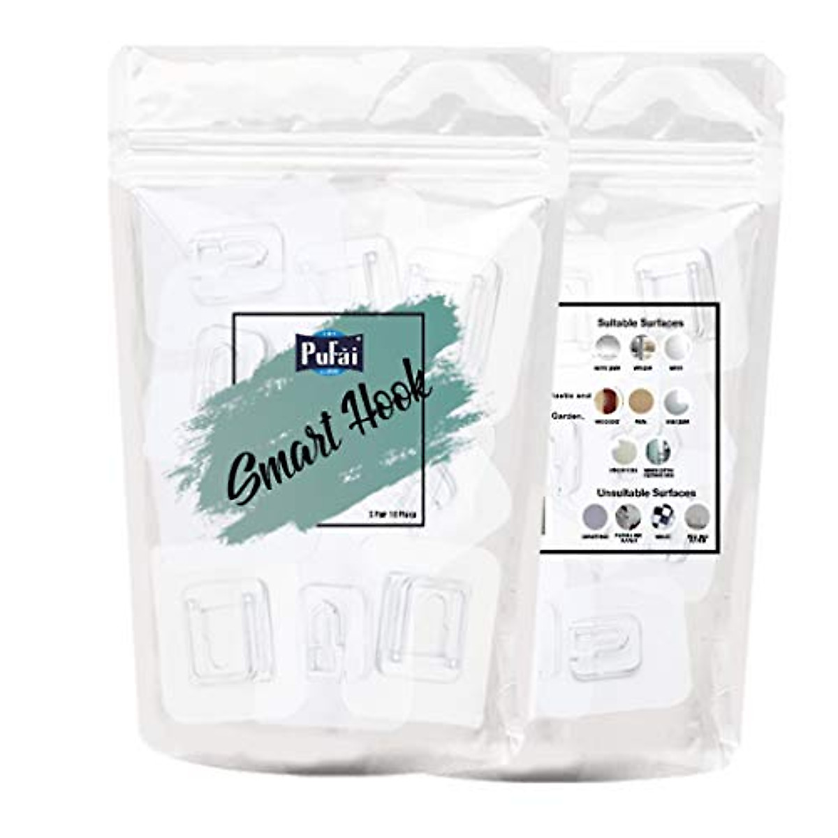 Pufai Smart Hook Double Sided Adhesive Bathroom Kitchen Office Hanger Transparent Hanger Waterproof 5 Set 10 Pieces