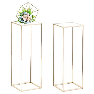 Nuptio Gold Vases for Centerpieces Wedding with Acrylic Panel - 2 Pcs 31.5 inch Tall Metal Flower Vase Flowers Stand - Elegant Bulk Weddings Decoration Table Geometric Centerpiece for Party Tables